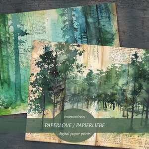 Handwriting and Forest Family Trees Digital Paper Vintage Stationery ...