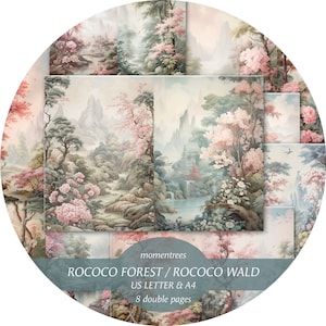 Rococo Forest, Pink Trees, Chinese Garden, Digital Paper, Junk Journal ...
