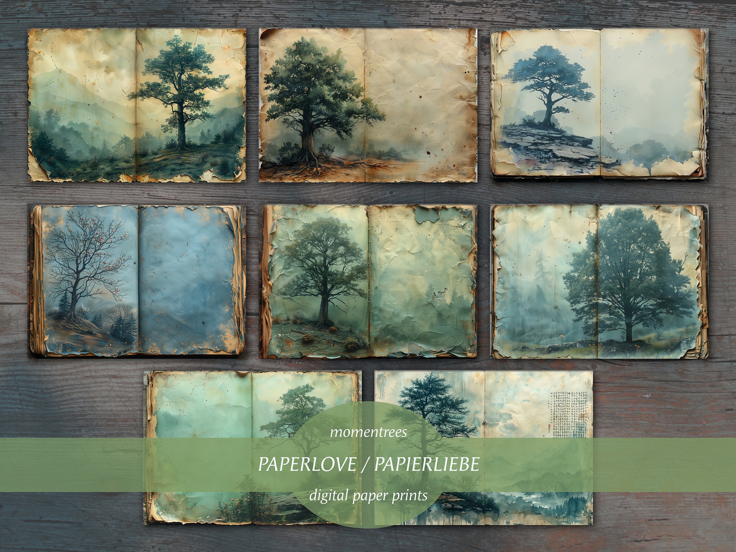 Vintage Tress and Rocks Digital Paper: Journal Kit (A4/US Letter) - Etsy