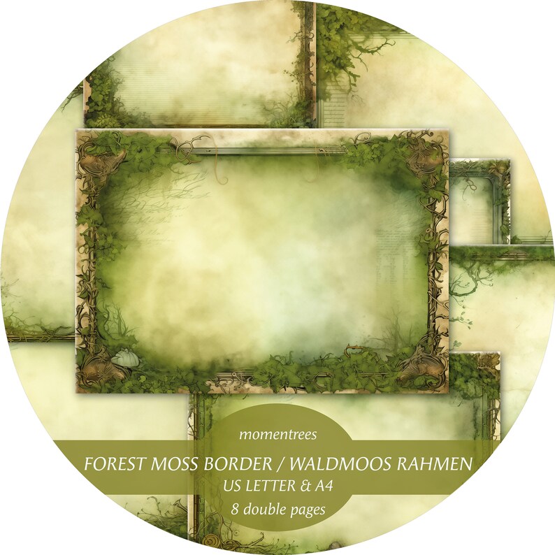 Forest Moss Border Digital Paper: Junk Journal Kit (A4 & US Letter ...
