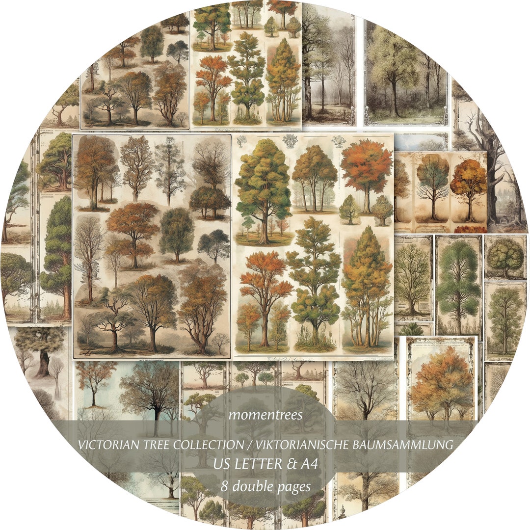 Tree Collection Victorian Labels Digital Papers Book Pages Scrapbooking ...