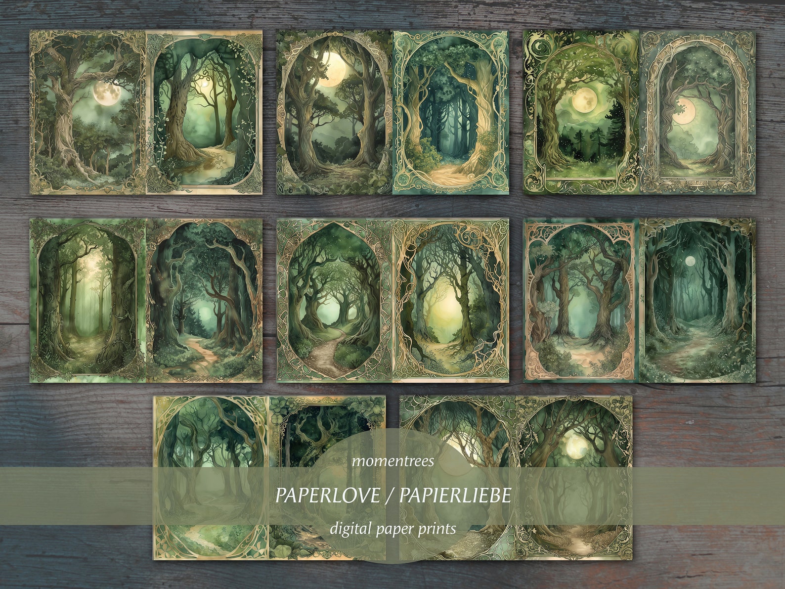 Secret Green Forest Magic Trees Digital Papers Download Vintage Junk ...