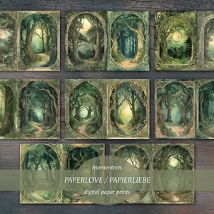 Secret Green Forest Magic Trees Digital Papers Download Vintage Junk ...