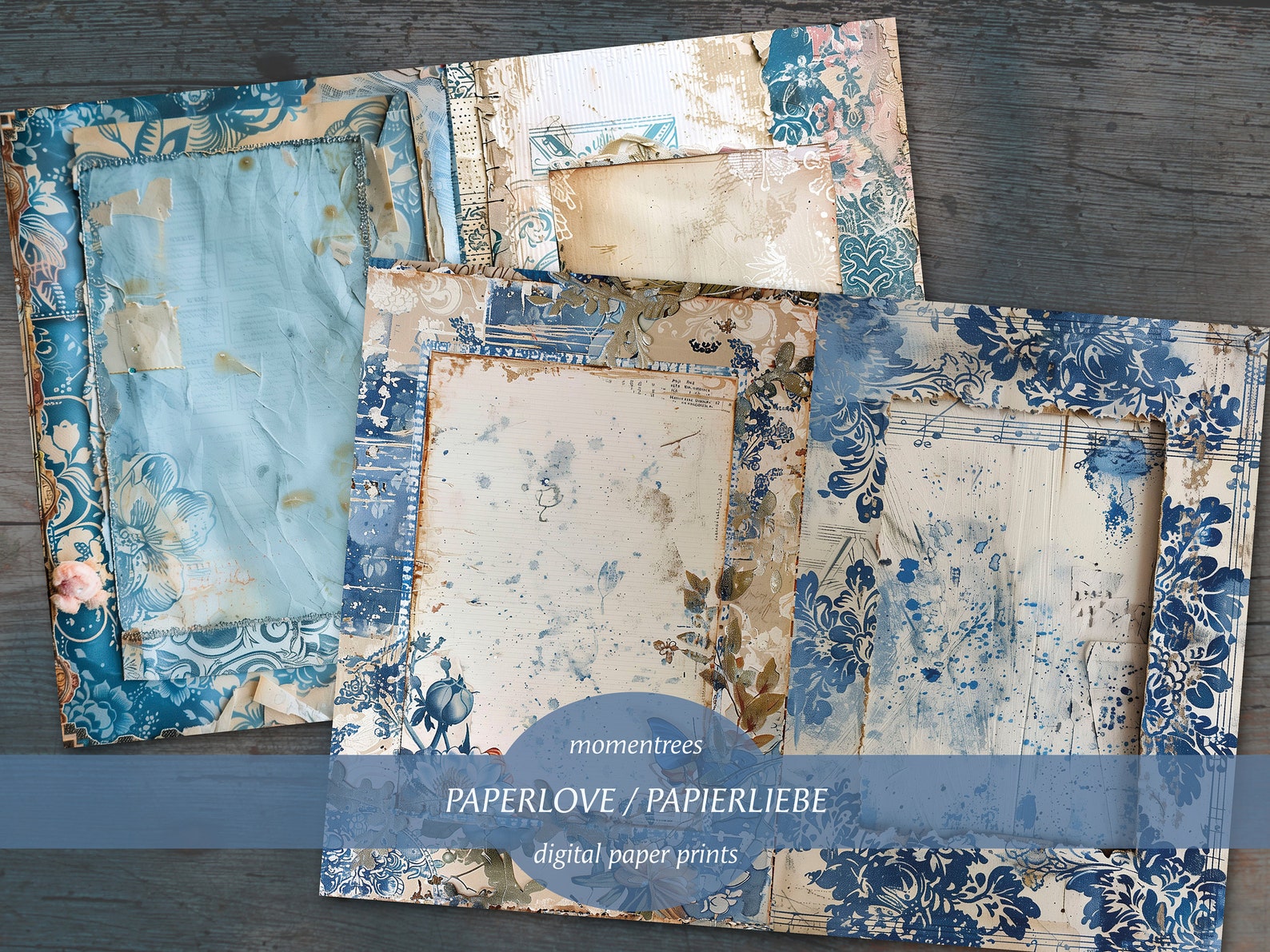 Blue Journaling Paper, Paper Frames, Wallpapers, Digital Junk Journal ...