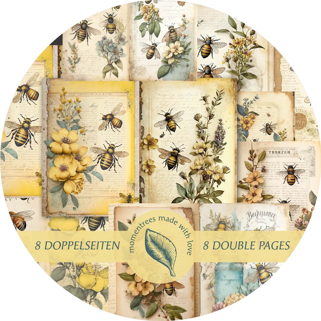 BEES SUMMER Digital Papers to Download Vintage Stationery Journal Kit ...