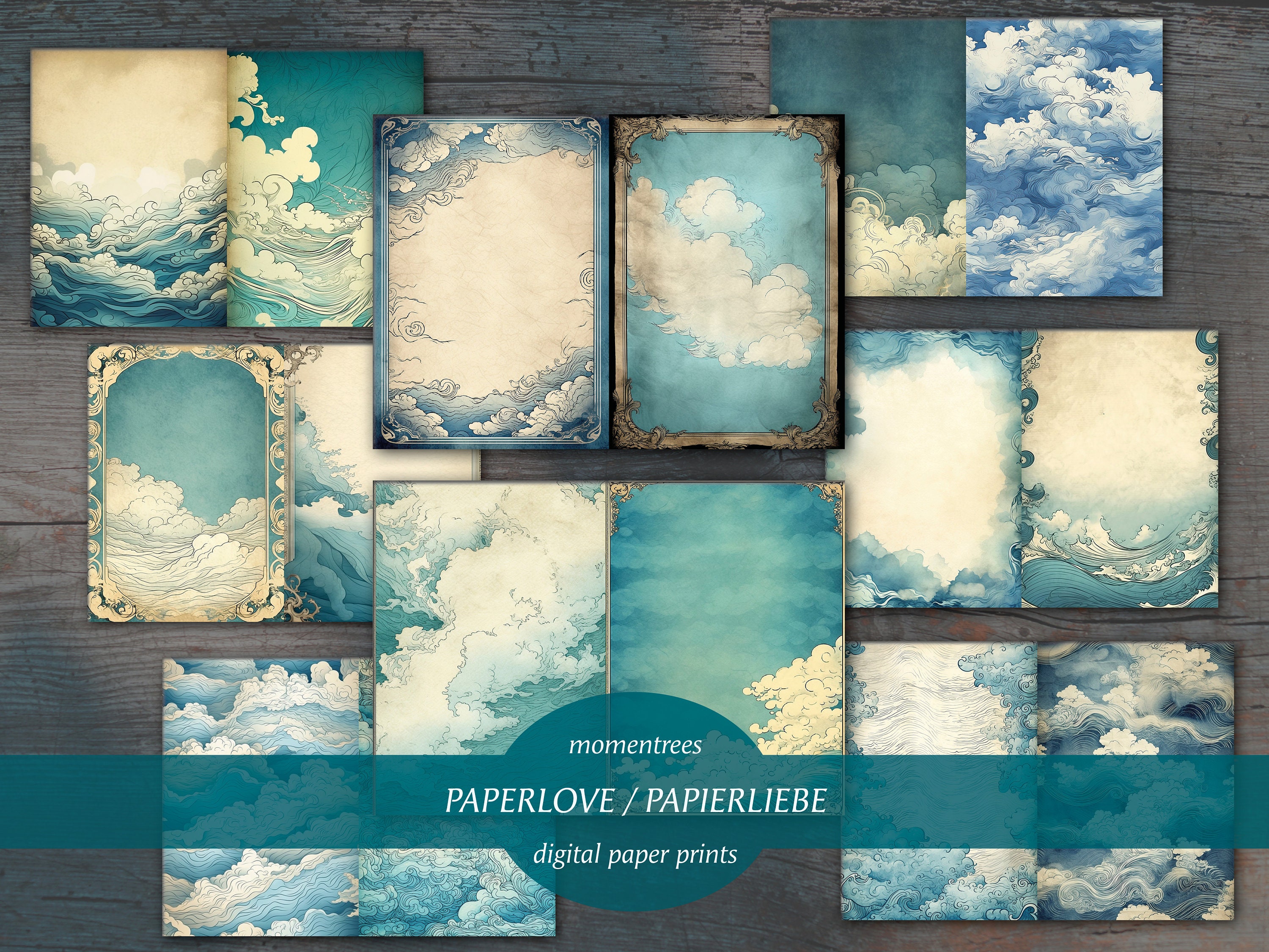 Heaven Clouds Digital Papers to Download Vintage Stationery Journal Kit ...