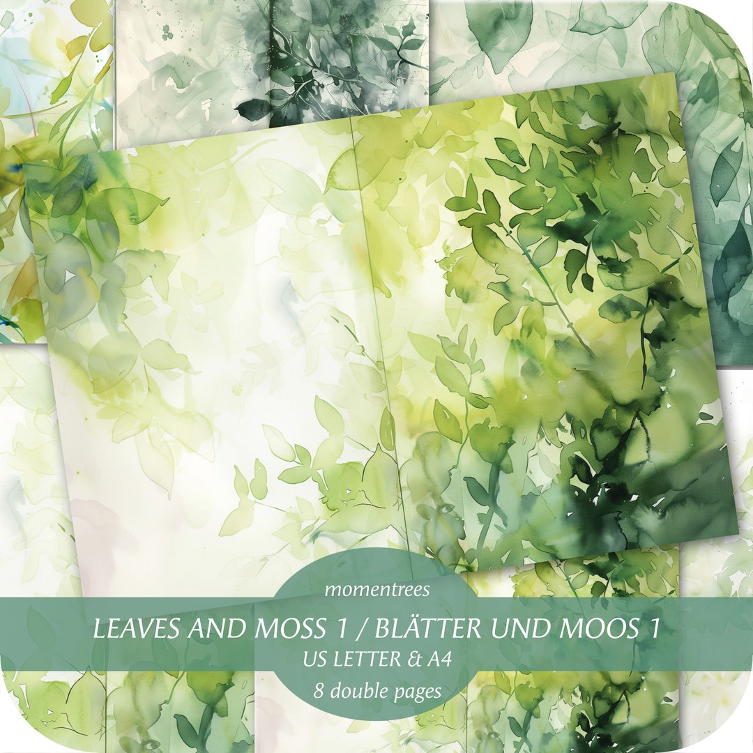 Leaves Moss 1 Basic Digital Paper for Junk Journals, Journal Paper With ...