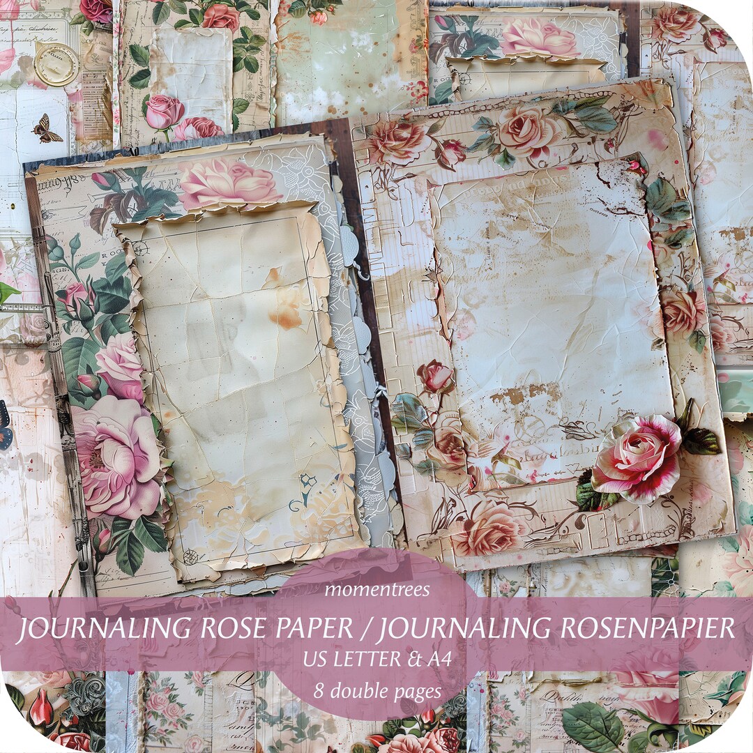 Journaling Rose Papers, Paper Frames, Digital Junk Journal Background ...