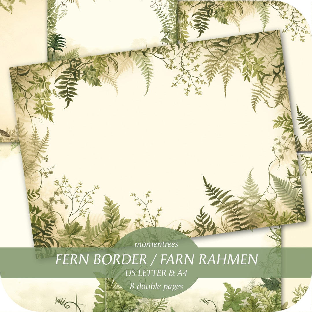 Fern Border Forest Basic Digital Papers Download Vintage Stationery ...