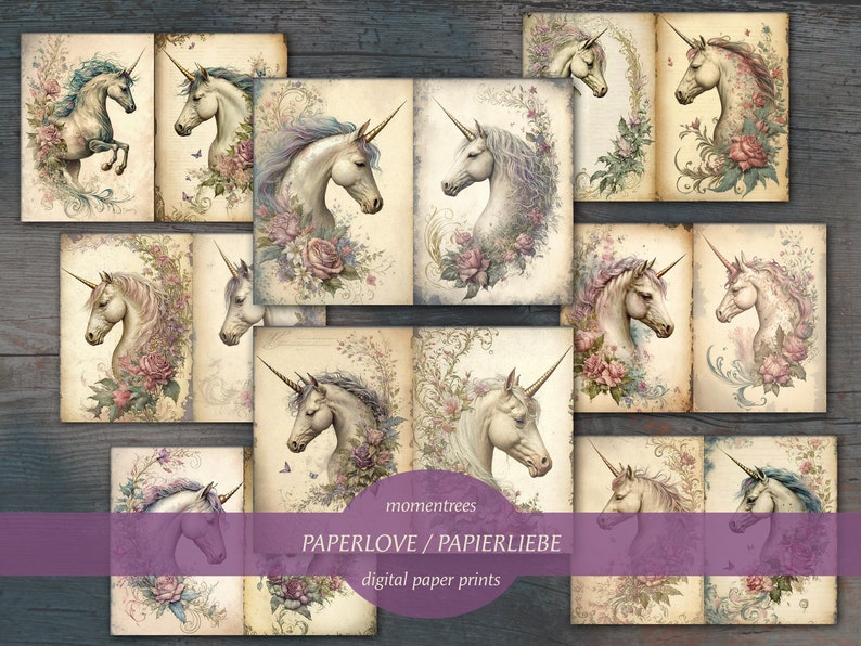 Magic Unicorn Digital Paper: Vintage Journal Kit (A4 JPG Download ...