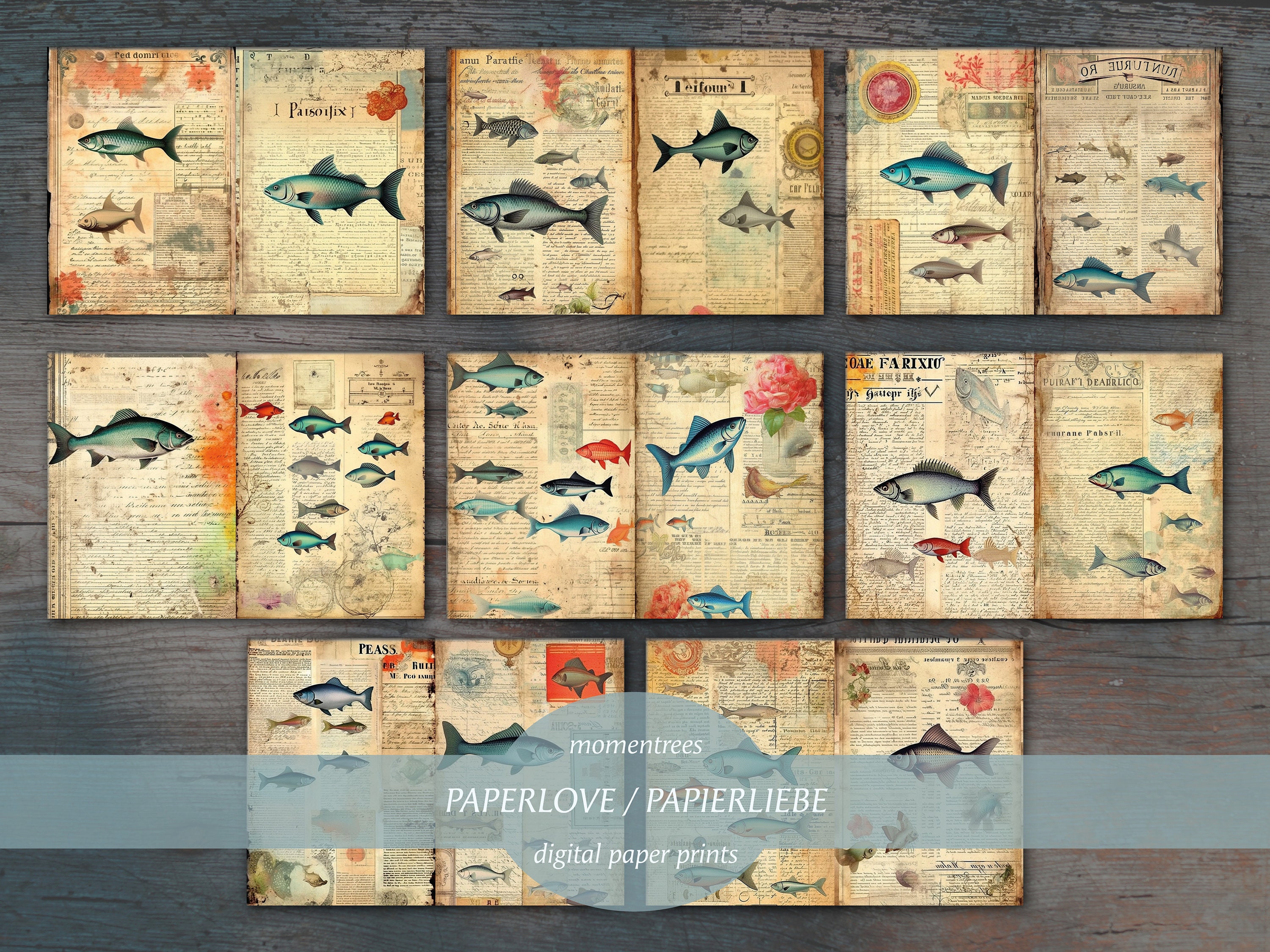 Vintage Fish Newspaper Ephemera: Journal Scrapbook Paper (digital ...