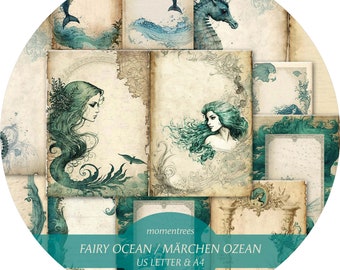 Ocean Mermaid Digital Paper: Vintage Journal Kit (A4 & US Letter ...
