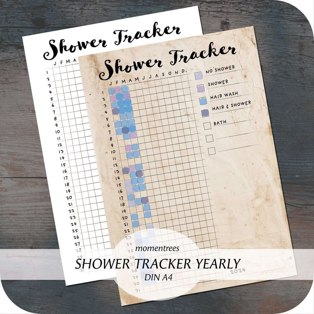 Shower Tracker Yearly Printable Journal Page Planner Page Daily Tracker ...