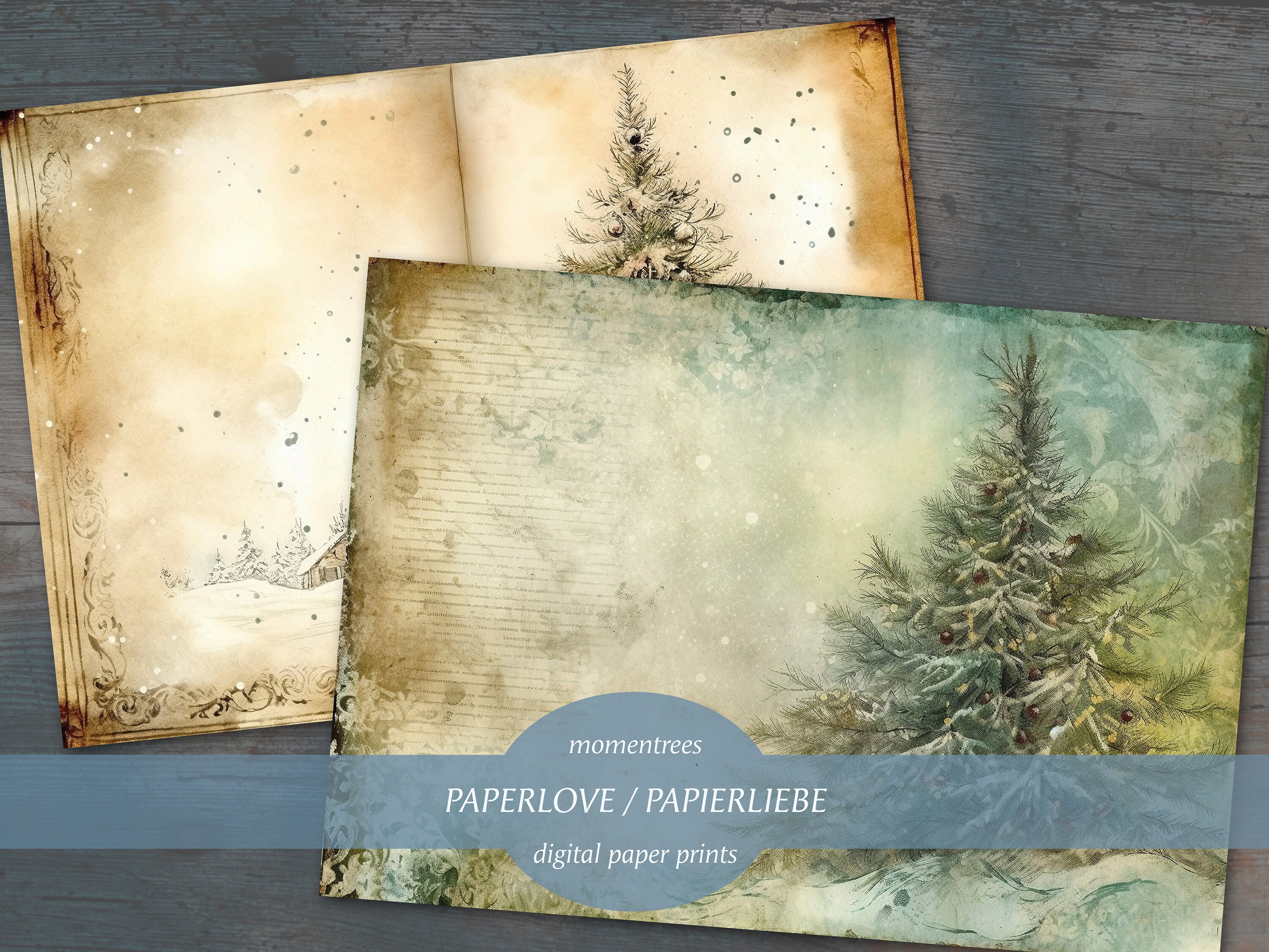 SNOWY CHRISMAS TREE Winterland Digital Papers Download Vintage Junk ...