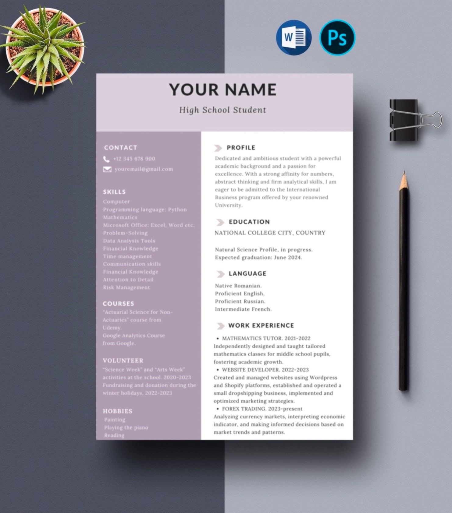 CV Template for High School Students - Etsy