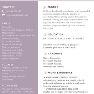 CV Template for High School Students - Etsy