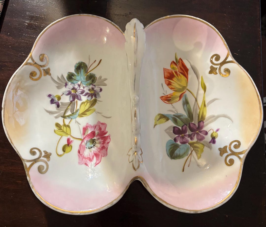 Vintage Porcelain Butterfly Serving Dish, Floral Collection Plate - Etsy