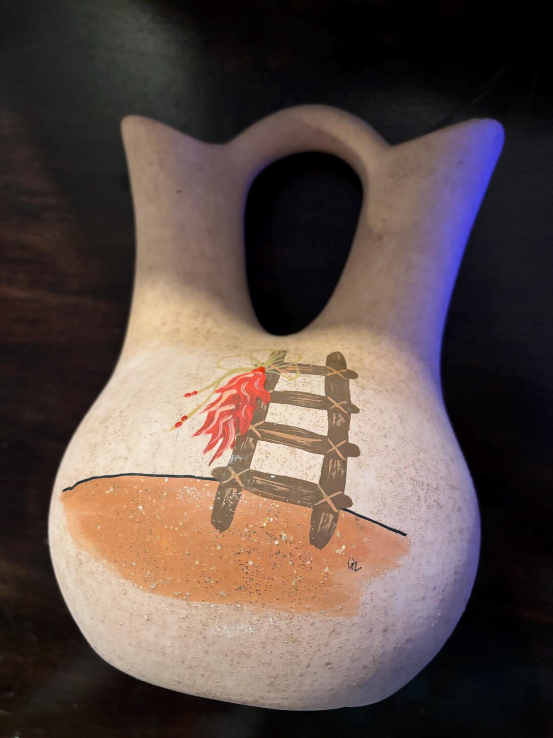 Vintage Native American Pottery Wedding Vase, Pink Terra Cotta, Double ...