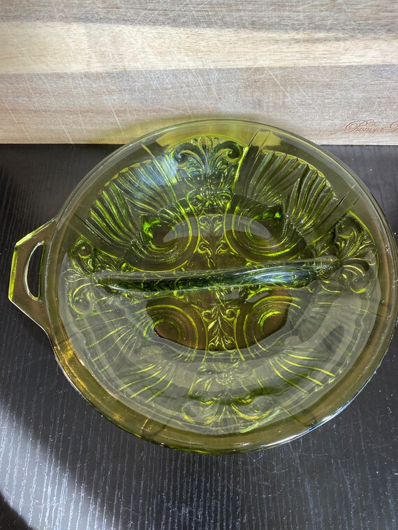 Vintage Green Depression Glass Carnival Glass Divided Serving - Etsy
