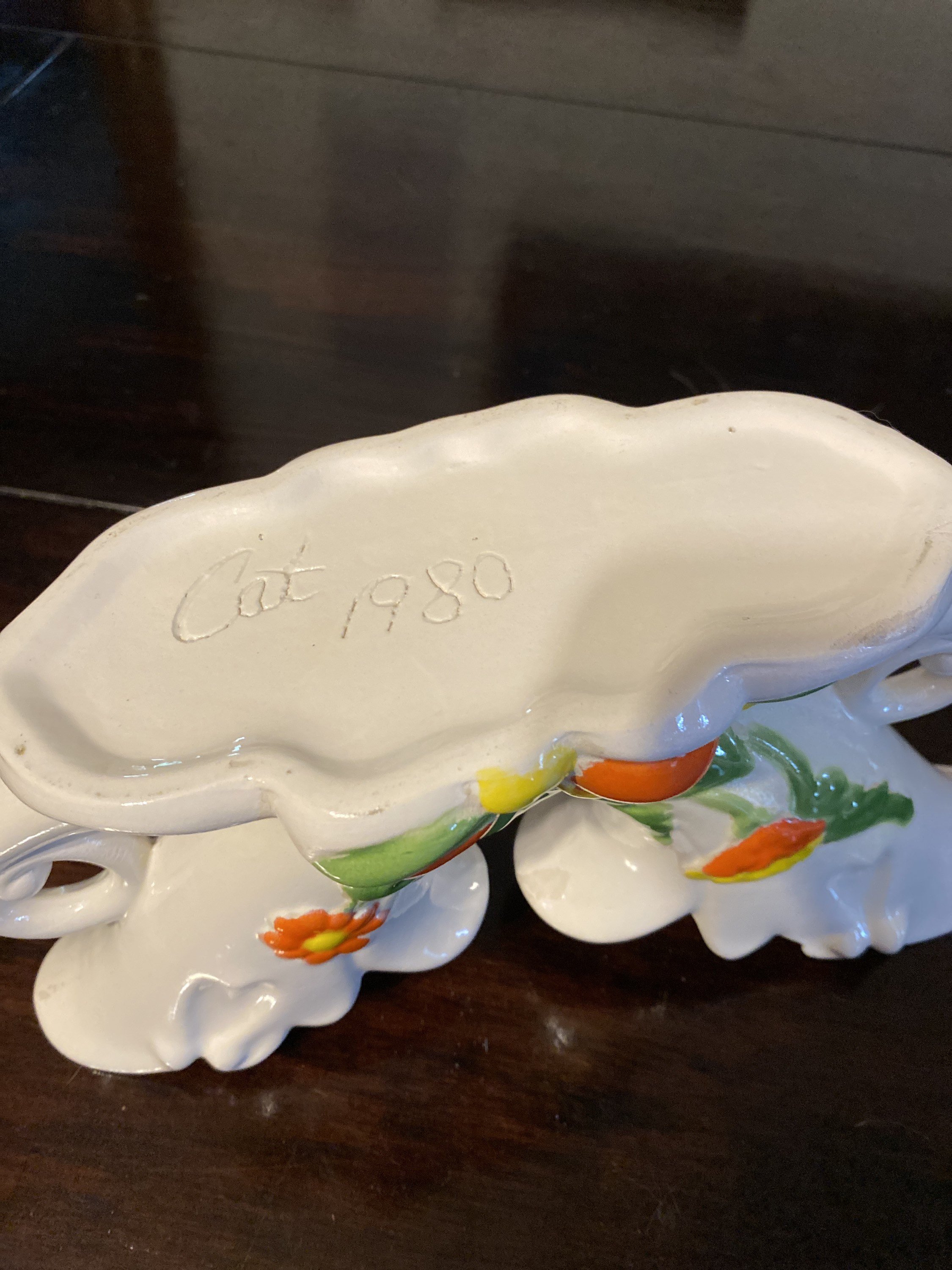 Cornucopia Horn of Plenty Ceramic Hand Painted Vase Marked Cat - Etsy