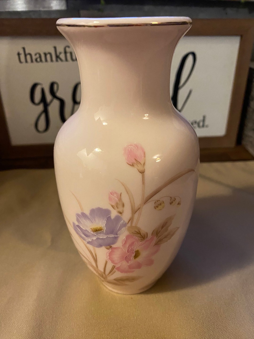 Light Pink Vase With Hand Painted Floral Spray Design. - Etsy