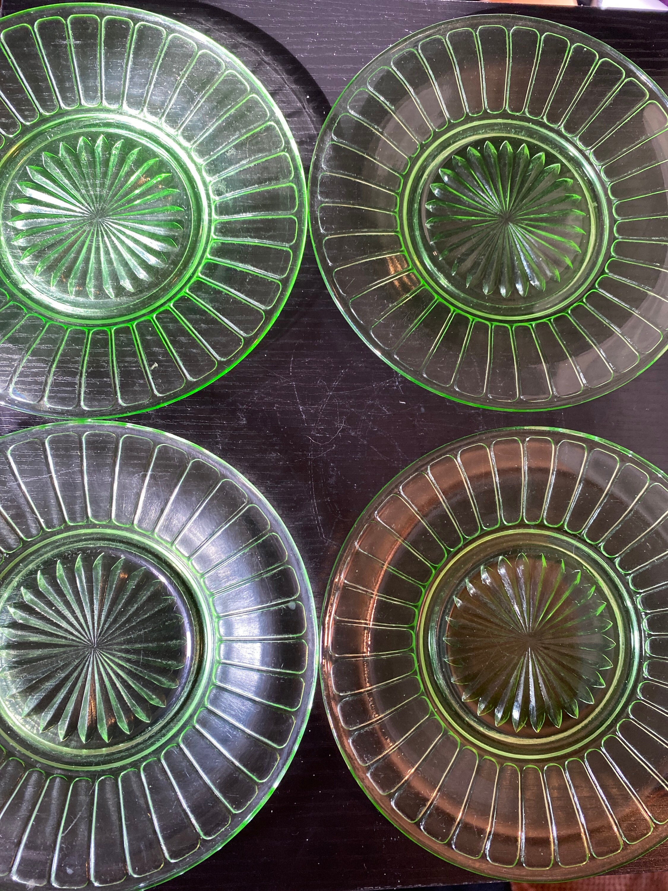 Green Atlas Uranium Glass Saucers, Set of 4 - Etsy