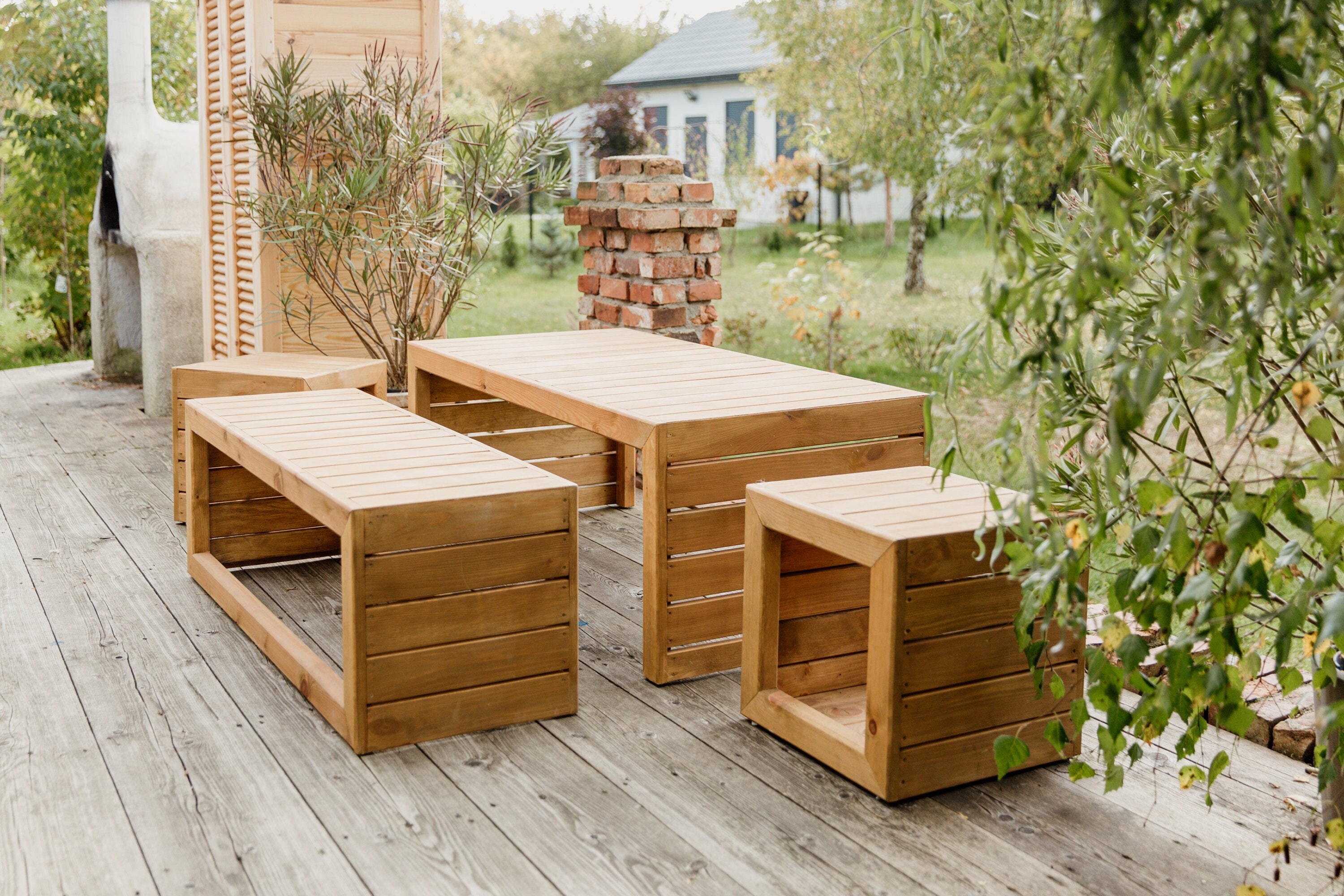 Set of Wooden Seating for Patio, Outdoor Furniture for Minimal Lovers ...