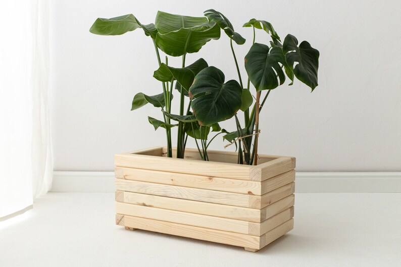 Simple Plant Pot for Floor, Wooden Flower Container in Boho Style ...