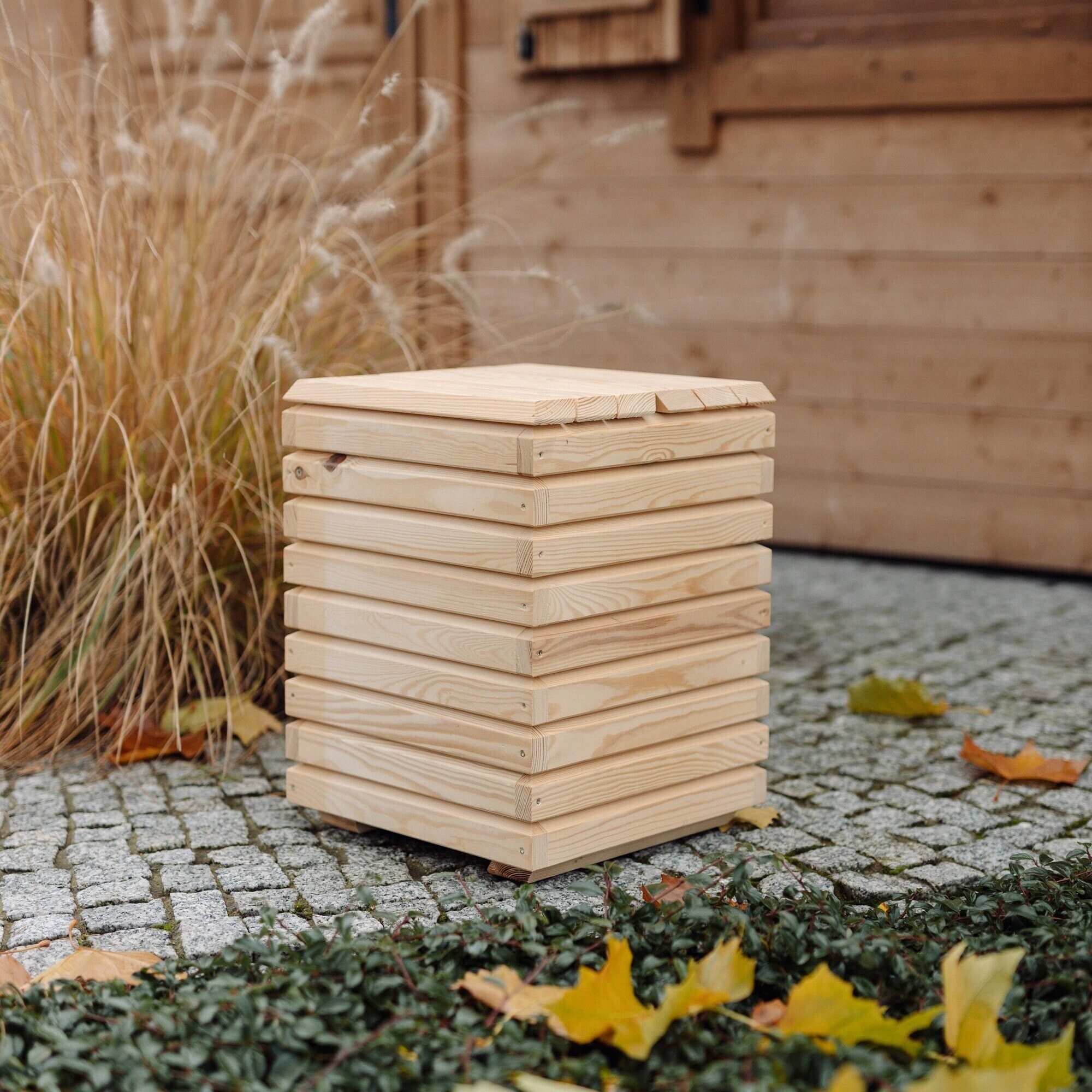 Outdoor Storage Box With Seat, Wooden Box for Garden Equipment, Solid ...