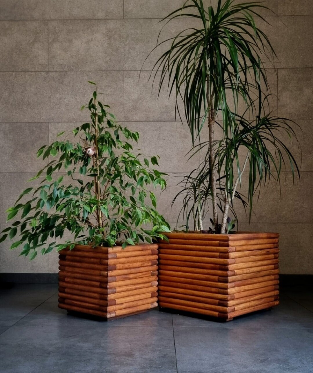 3D Wooden Flower Pots Set of 2, Minimal Wooden Pot for Nordic Interior ...