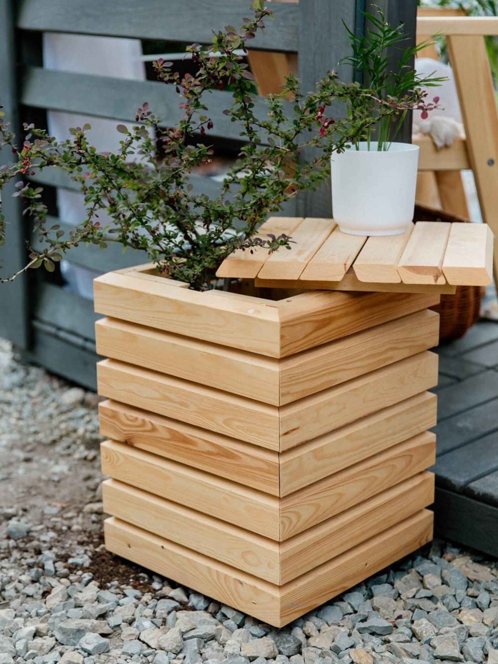Wooden Storage Box With Seat, Wooden Box for Garden Equipment, Solid ...