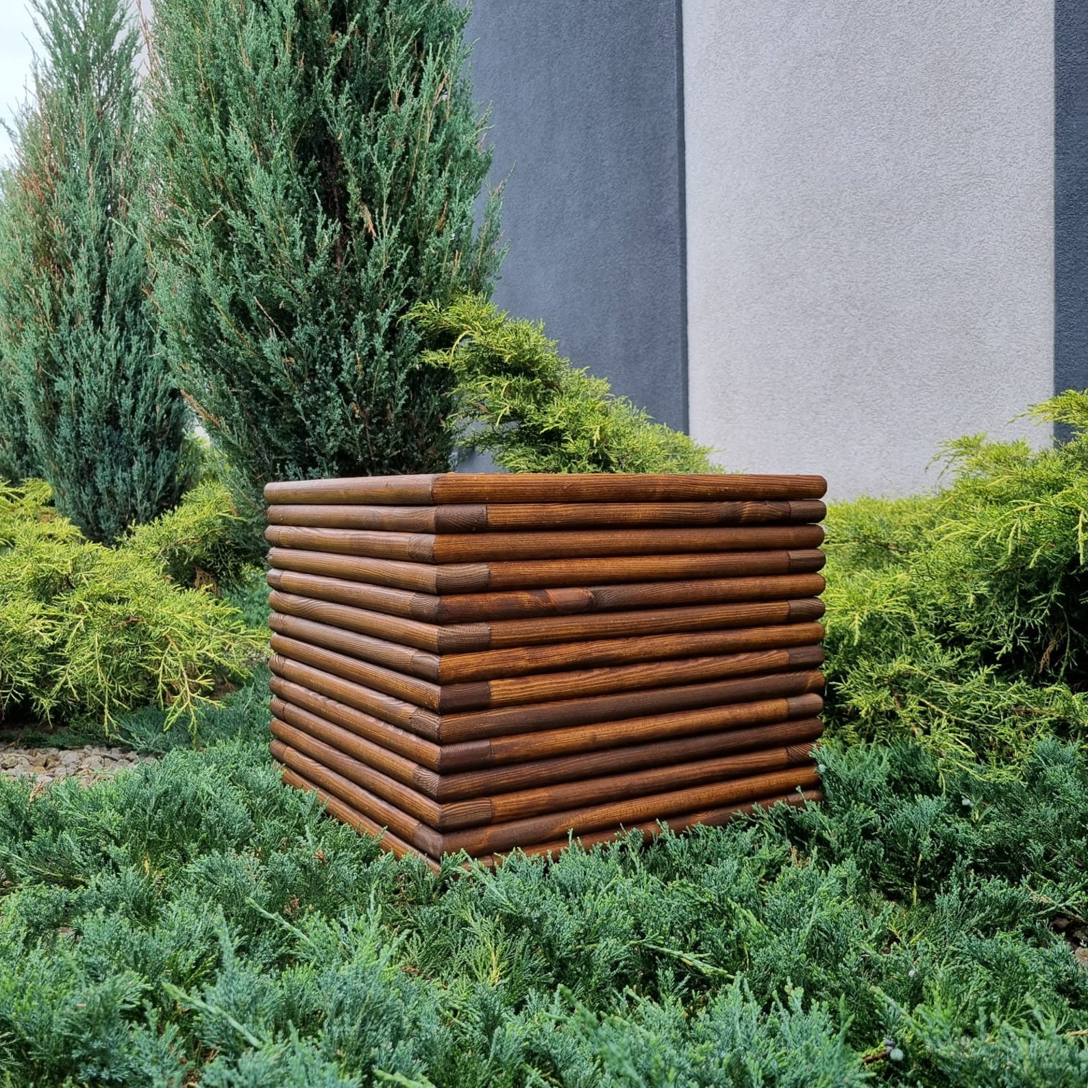 Modern Indoor Wooden Planter, Terrace Flowerpot in Minimal Design 3D ...