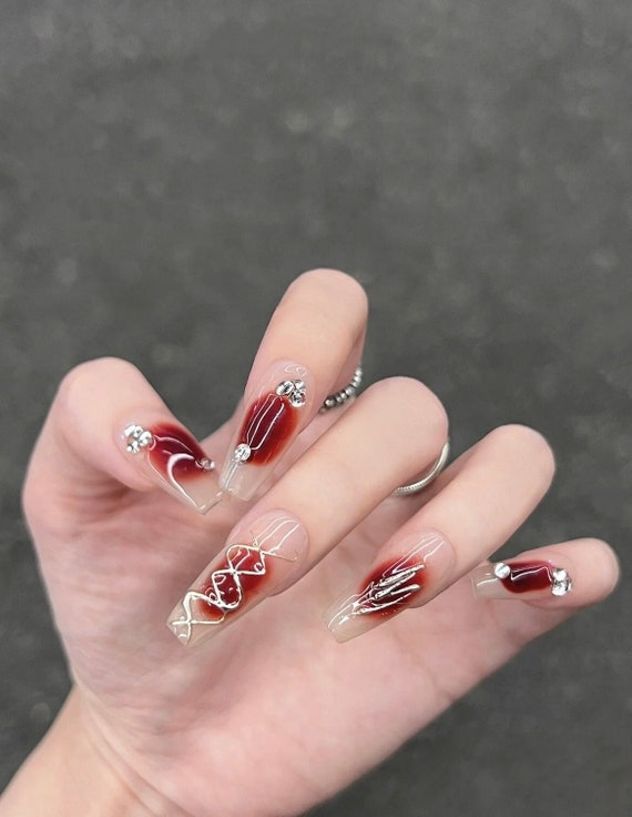 Red And Gold Ombre Nails