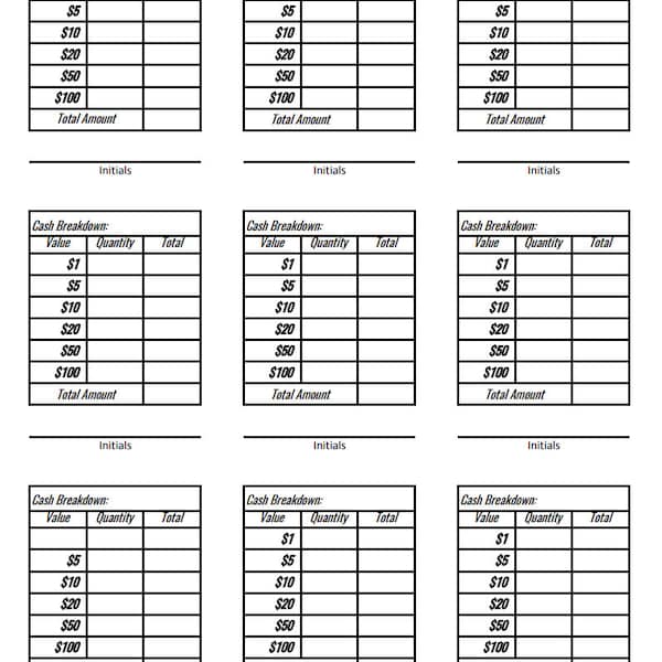 Cash and Coin Breakdown Sheet - Etsy Australia