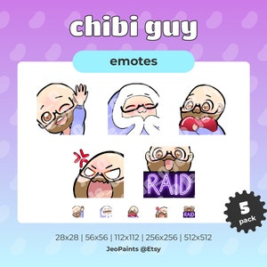 Chibi Bald Guy With Brown Eyes Glasses & Beard Emotes for - Etsy