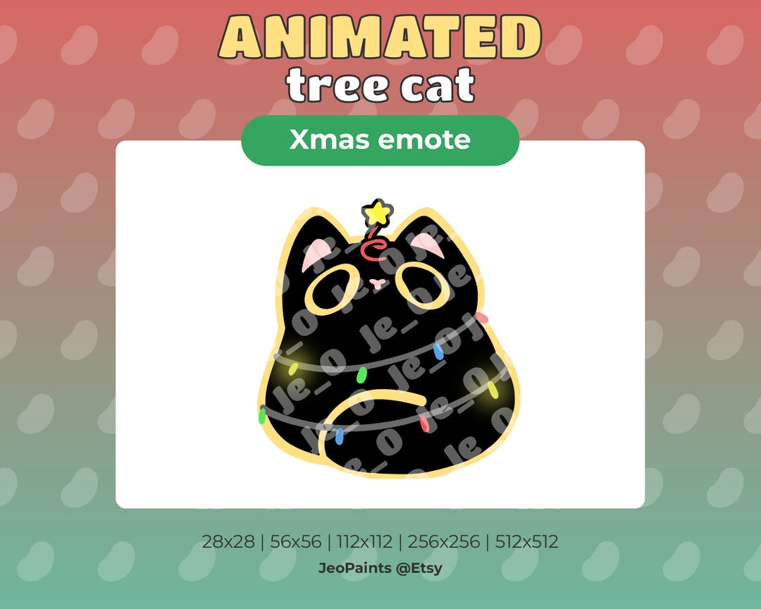 ANIMATED Cute Christmas Tree Cat Emote Black Fur and Eyes Emotes for ...