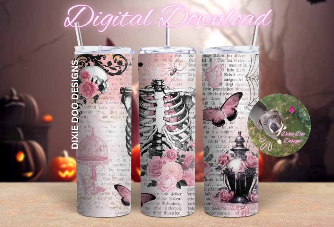 Pink Gothic Boho Skeleton Torso Halloween Tumbler PNG DIGITAL DOWNLOAD ...