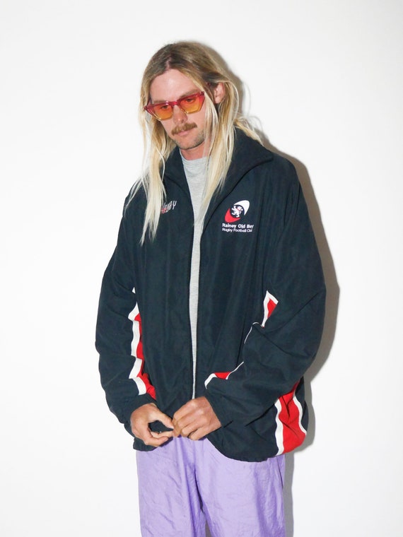 1990s vintage rugby team jacket navy/red/white | retr… - Gem