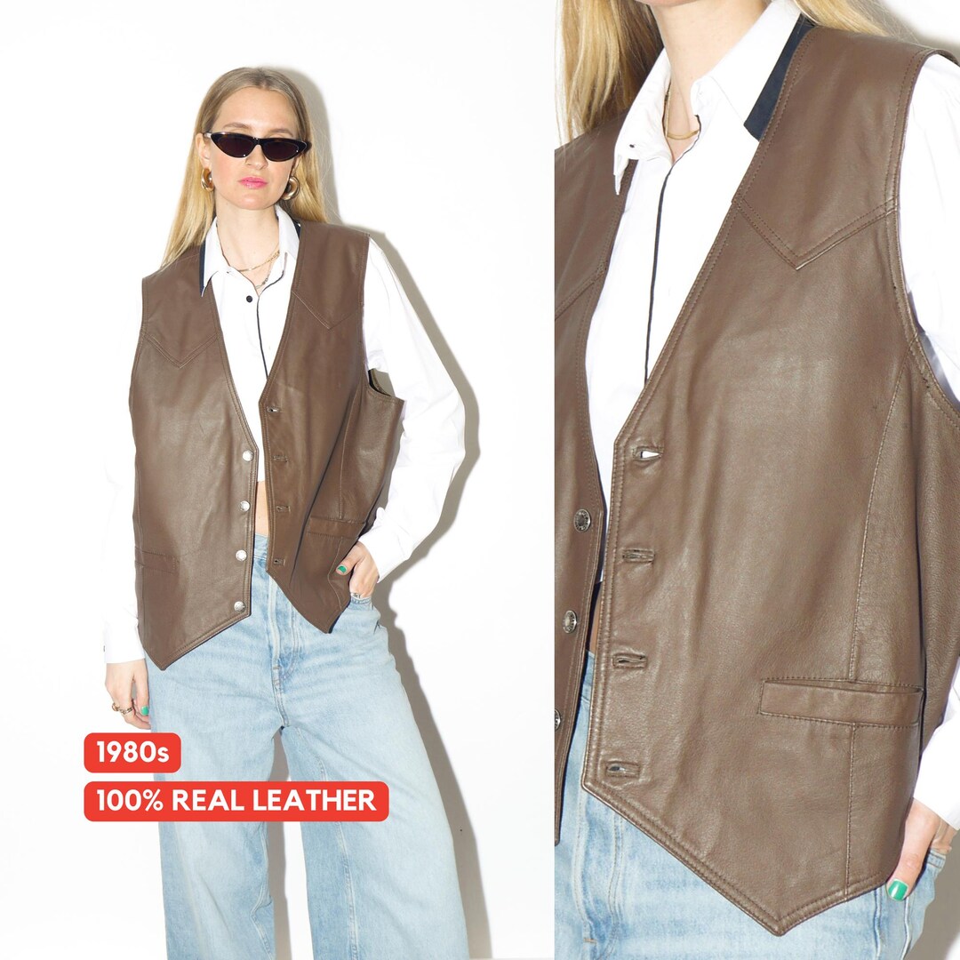 VINTAGE Brown Leather Vest From the 1980s by John F. Gee® | Leather ...