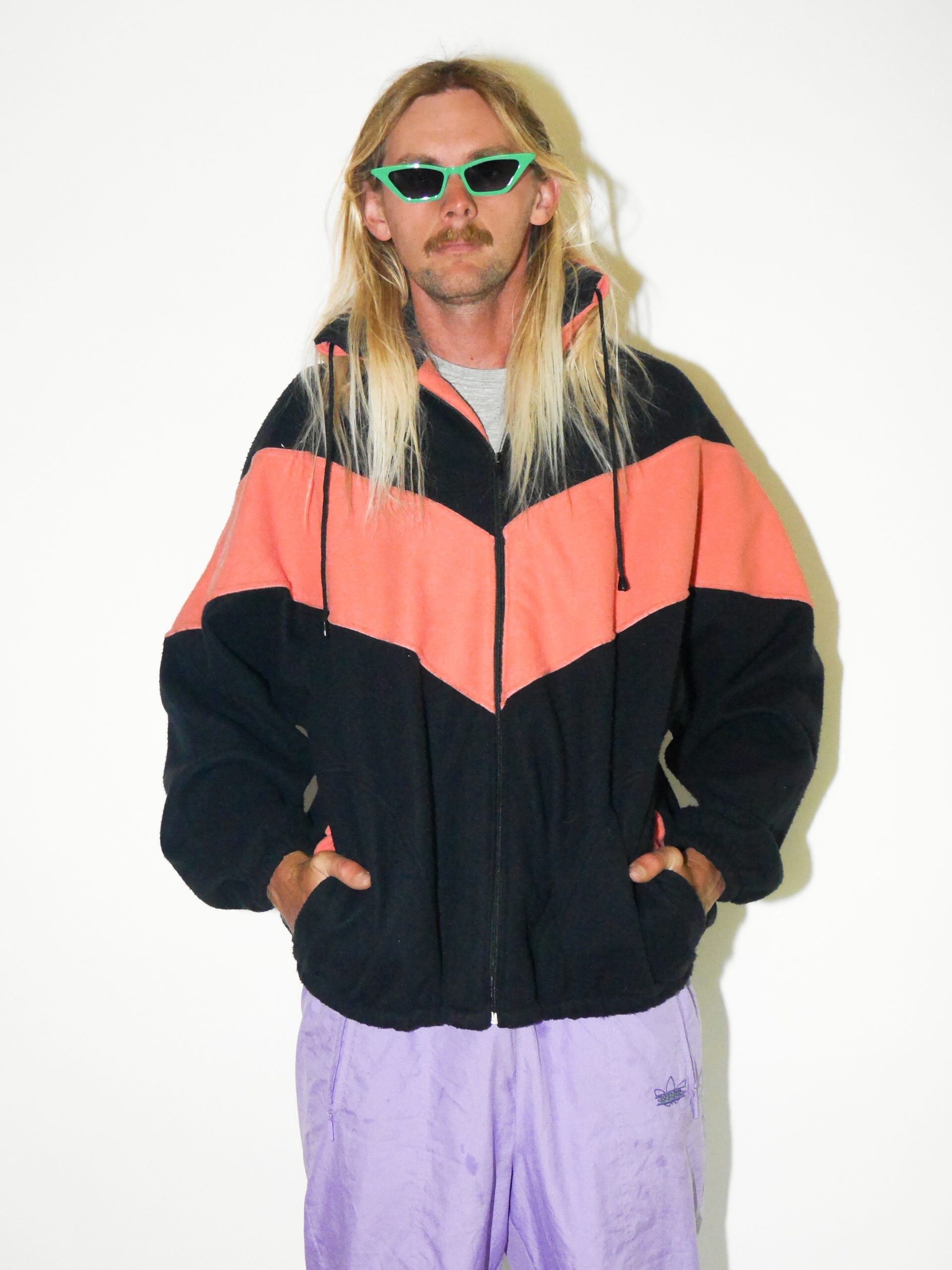 1980s Vintage Zippered Fleece Pink and Black Retro Pullover Mens ...
