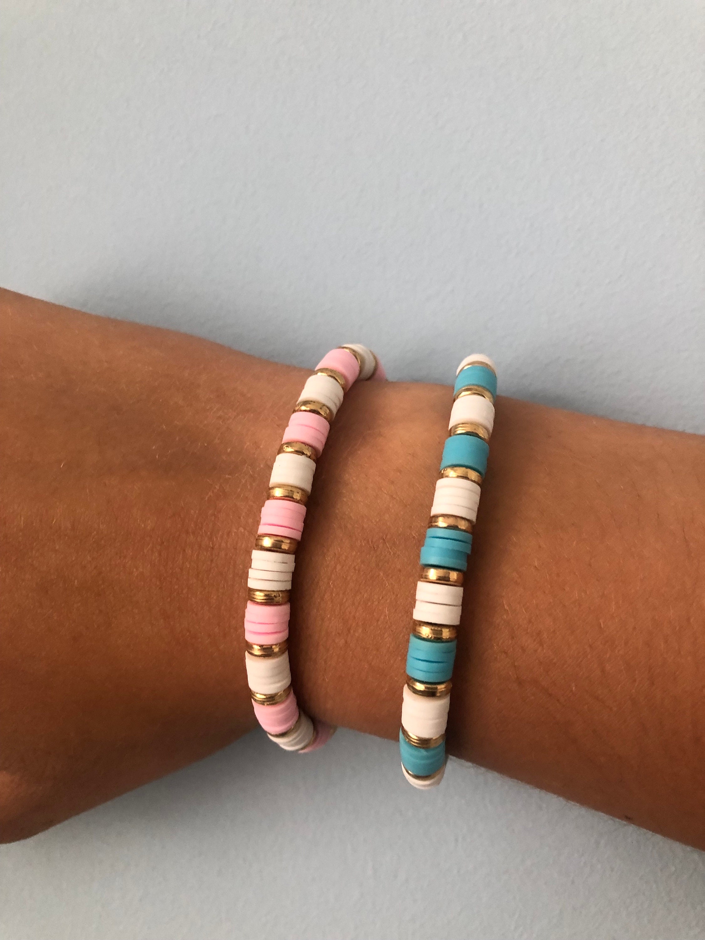 Pink and Blue Gold Accented Clay Bead Bestie Bracelets - Etsy