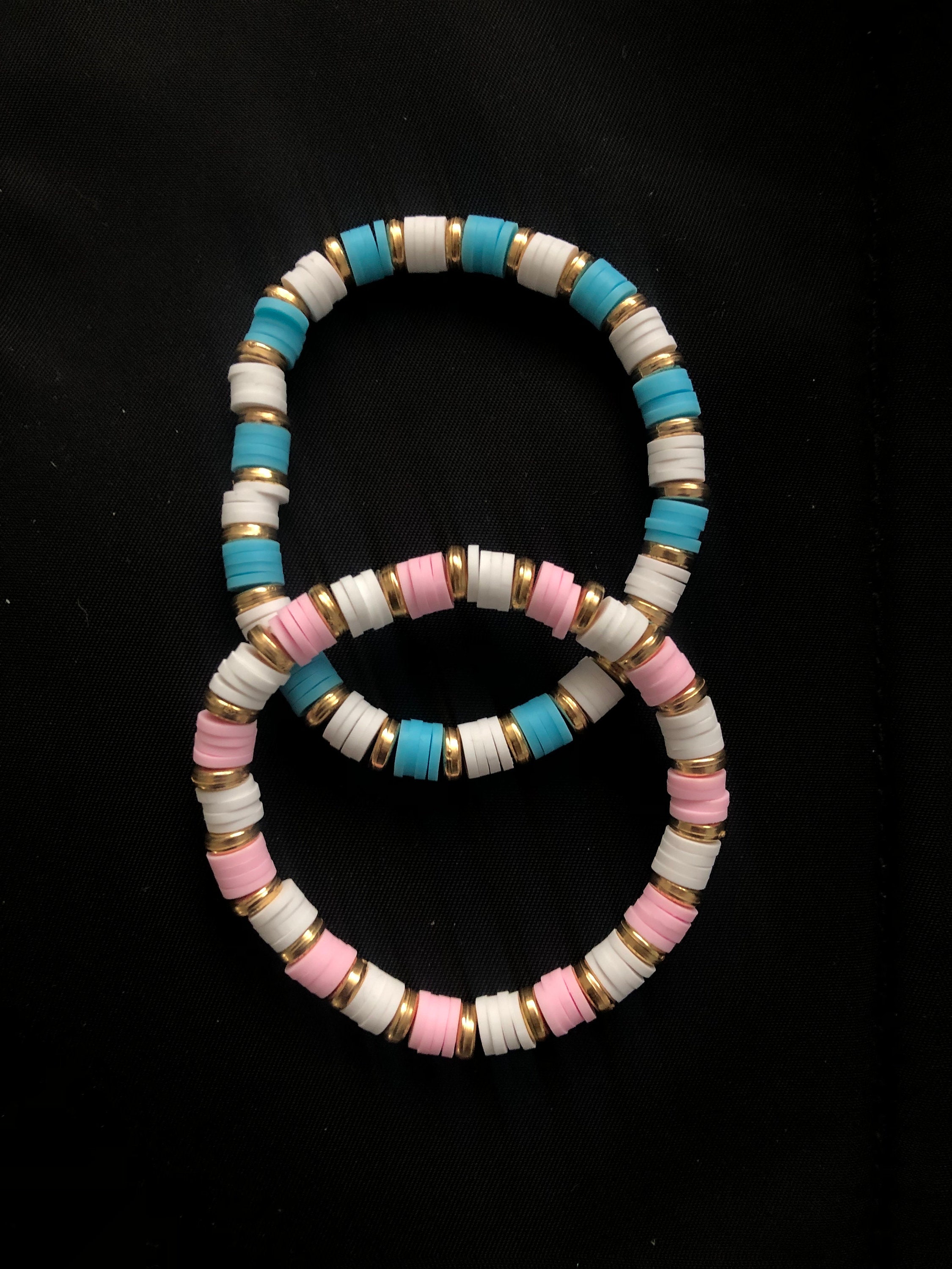 Pink and Blue Gold Accented Clay Bead Bestie Bracelets - Etsy