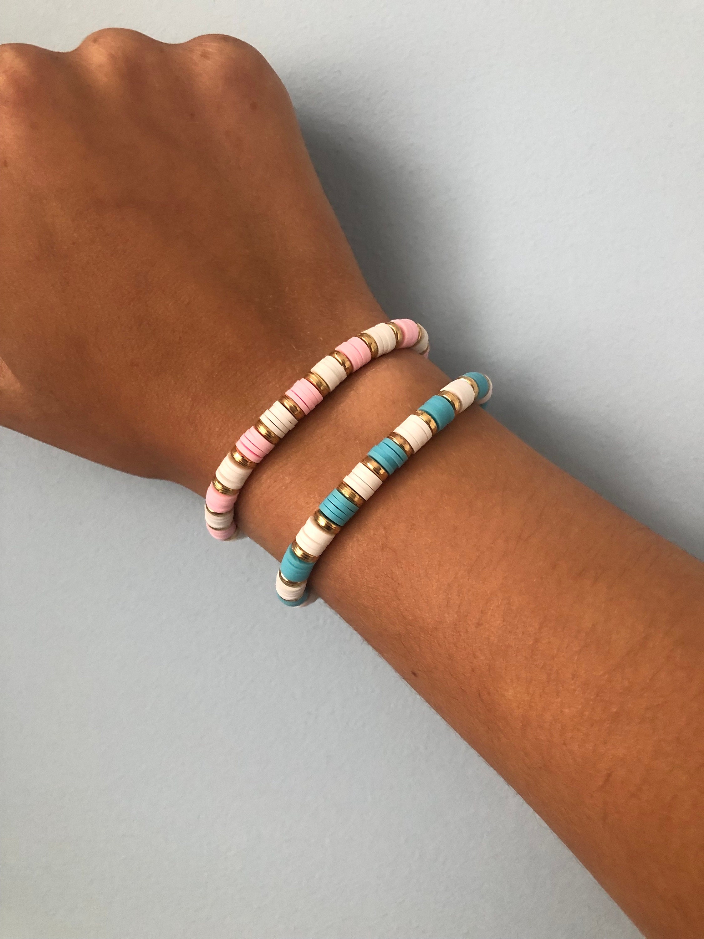 Pink and Blue Gold Accented Clay Bead Bracelets - Etsy