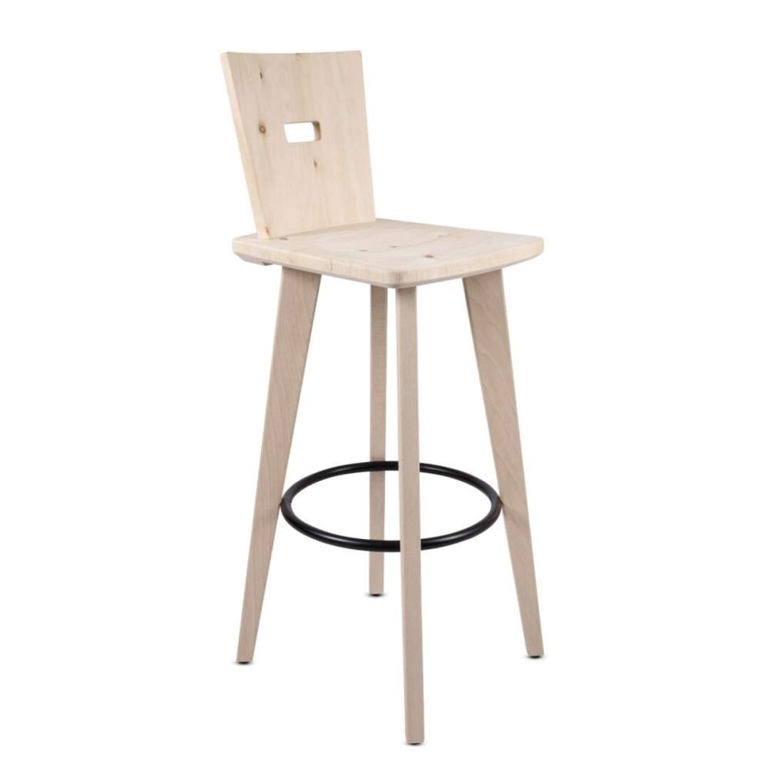Solid Wood Bar Chair 'alpine Nature' in Pine Raw, Ring Black Lacquered ...