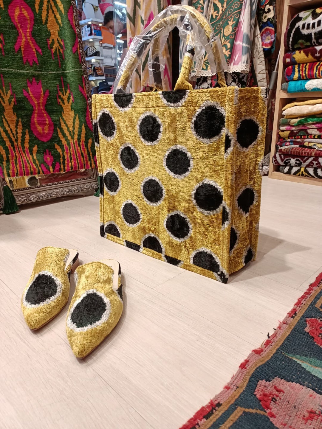 Bag Slipper Set, Ikat Totebag With Slipper, Ikat Velvet Bag, Silk Ikat ...