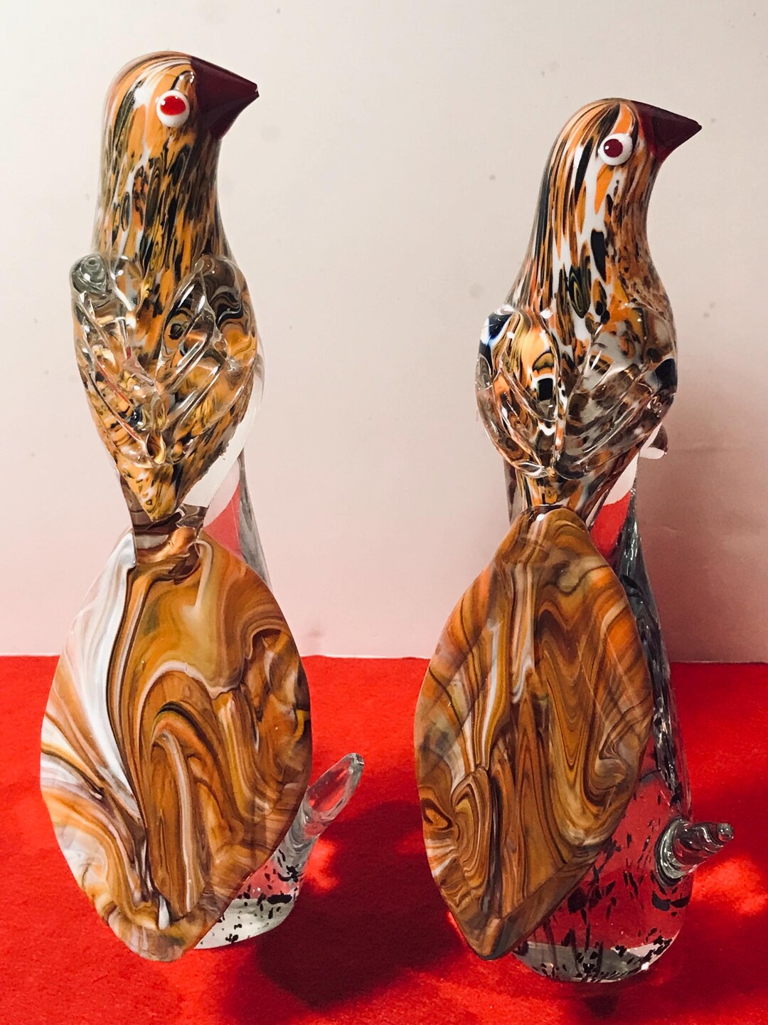 Morano Art Glass Large Colorful Parrot Bird Figurine Pair 9 1/2” Tall ...