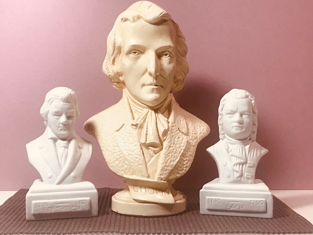 Trio Vintage Bust Chopin Plaster With Two Chalk Busts Beethoven and ...