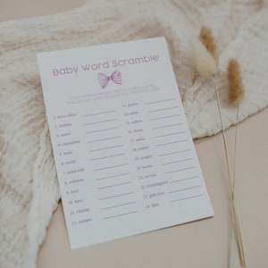 Pink Baby Girl, Baby Shower Word Scramble Game, Baby Shower, Word ...