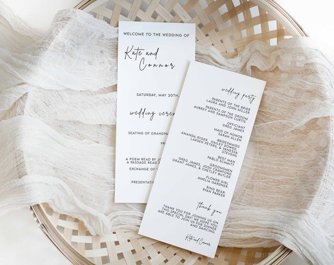 Modern Black and White Wedding Ceremony Program Template, INSTANT ...