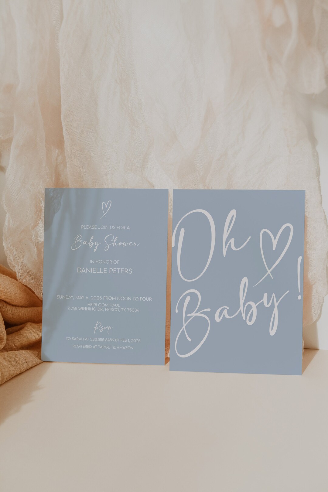 Dusty Blue Baby Shower Invitation, Baby Shower Invitation Boy, Baby ...